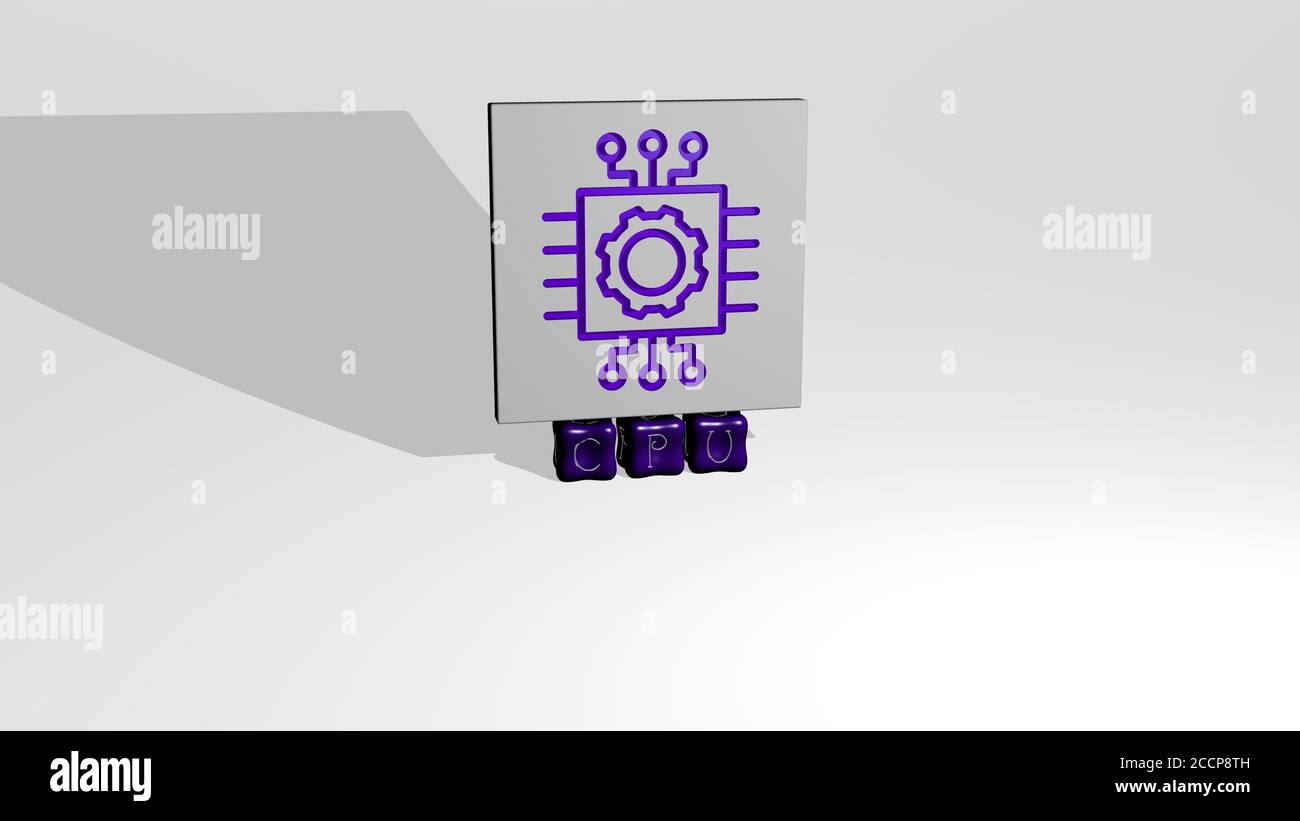 3D graphical image of cpu vertically along with text built by metallic ...