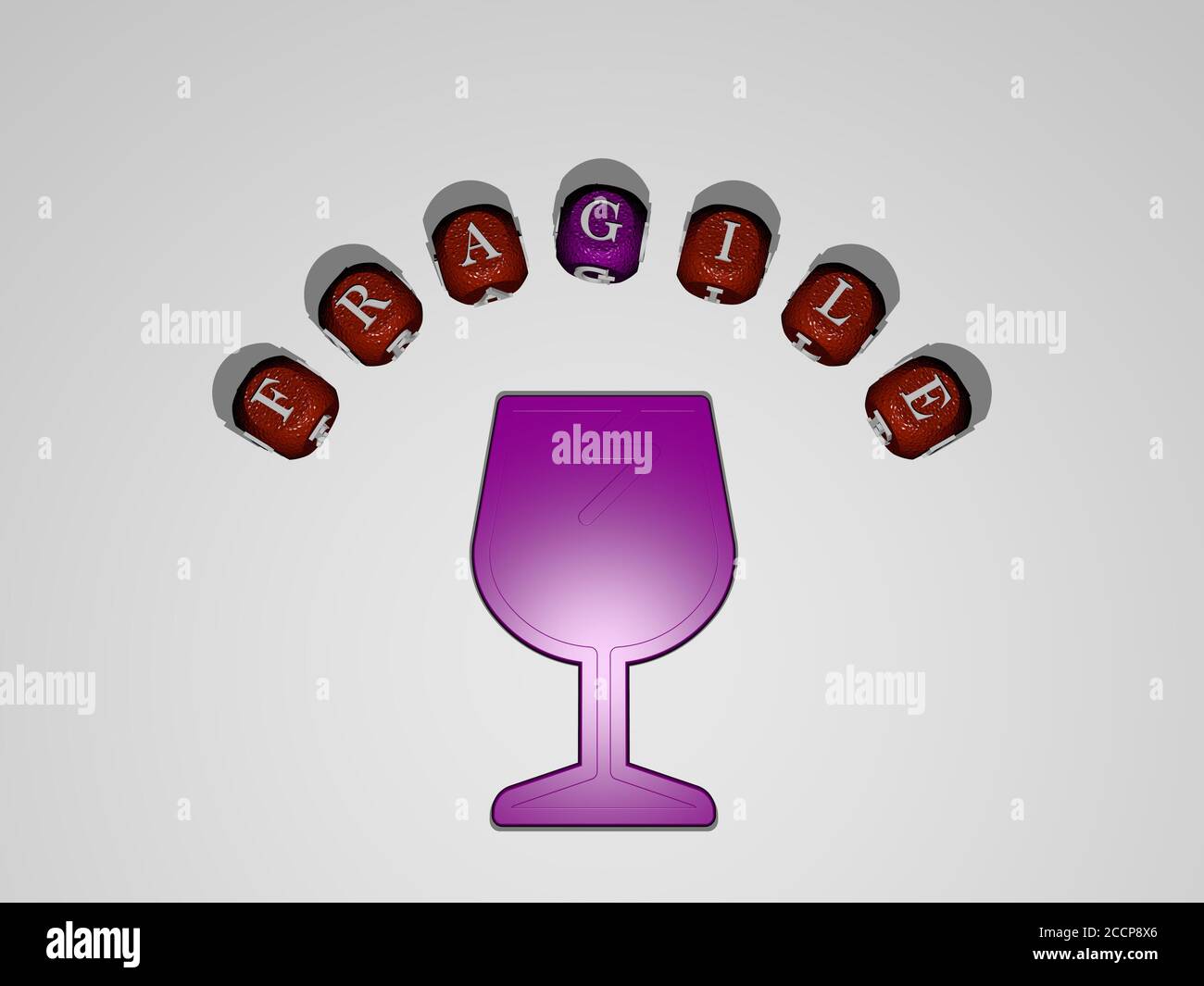 fragile icon surrounded by the text of individual letters, 3D ...