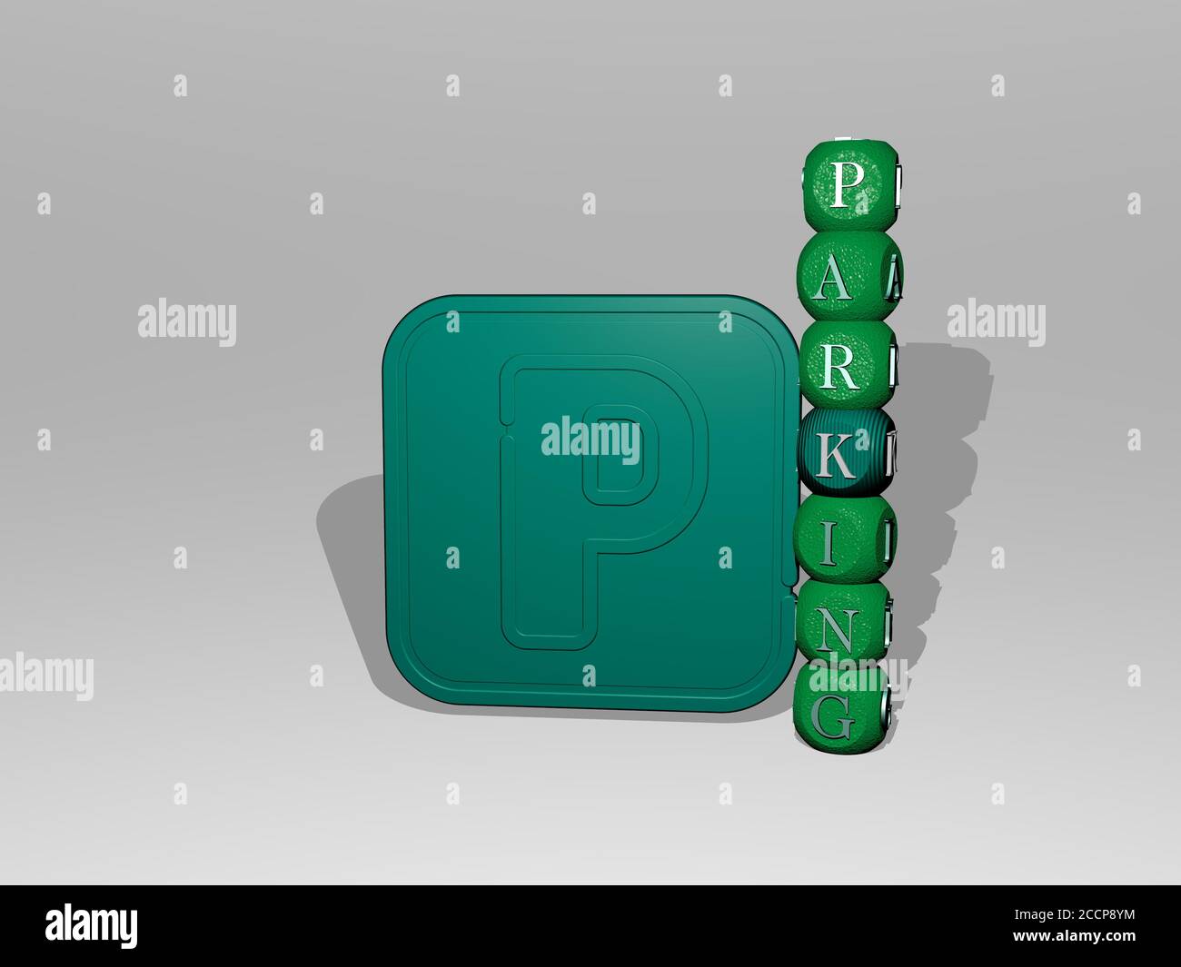 parking text beside the 3D icon, 3D illustration Stock Photo - Alamy