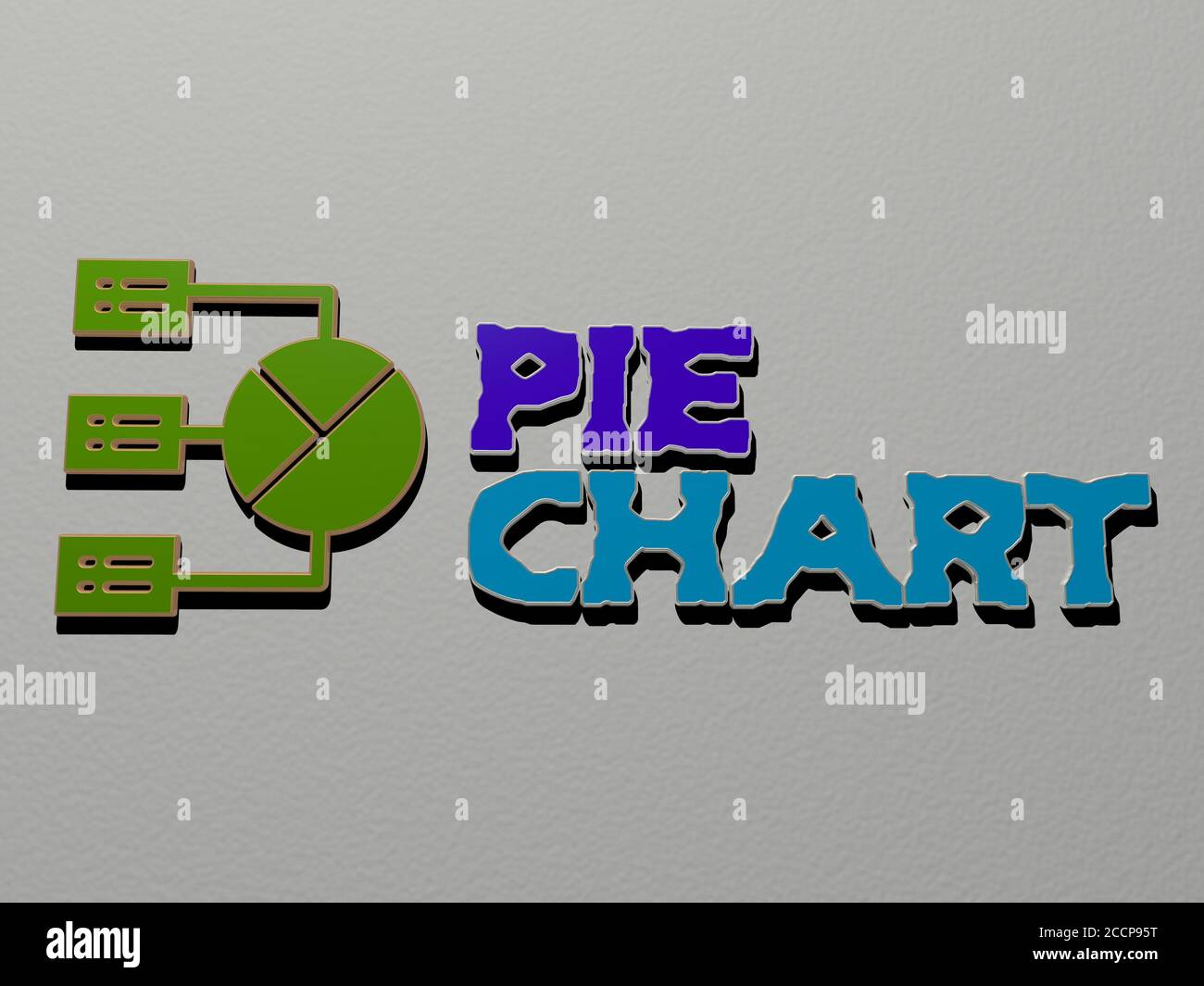 3D representation of PIE CHART with icon on the wall and text arranged ...