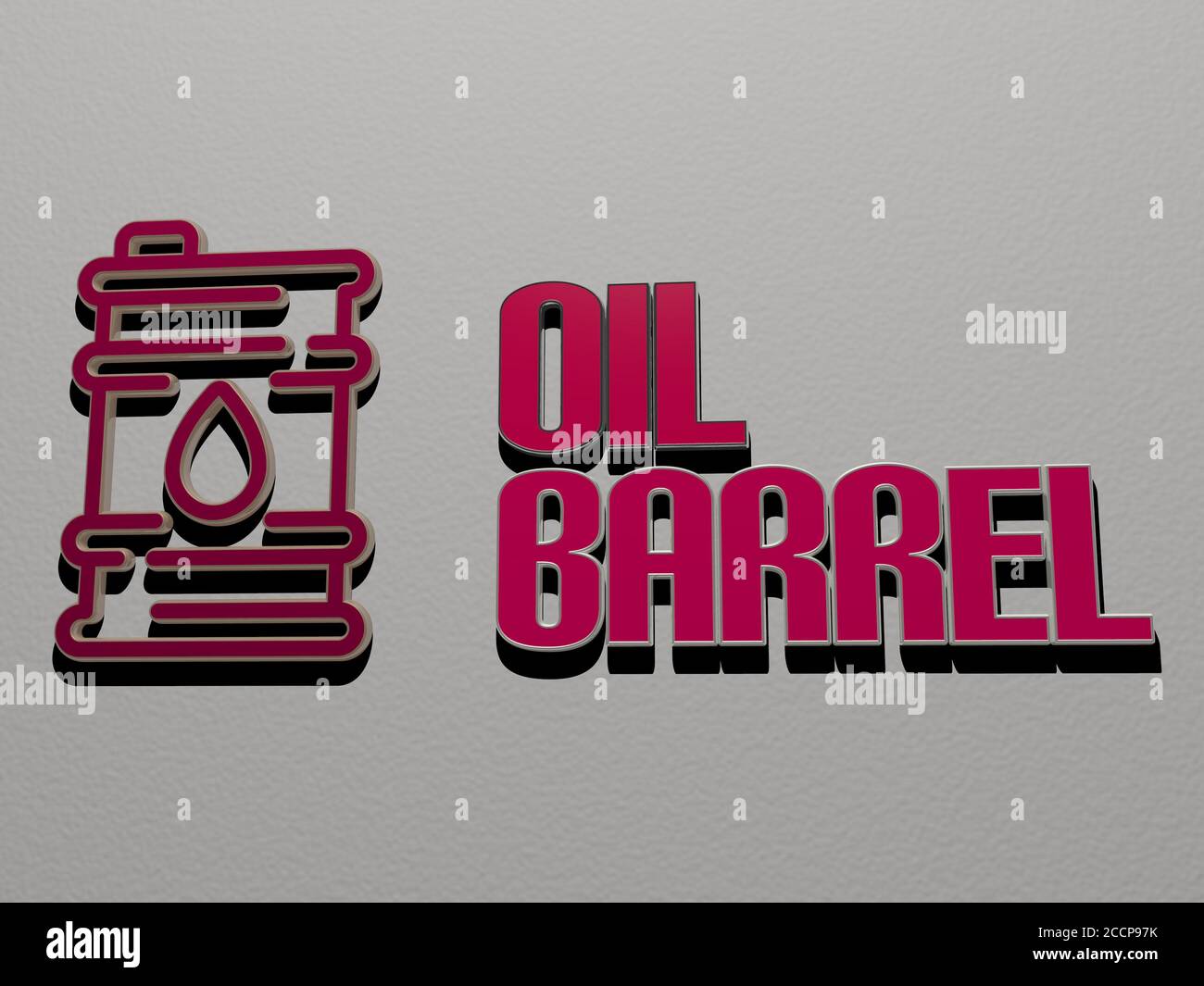 3D illustration of oil barrel graphics and text made by metallic dice ...