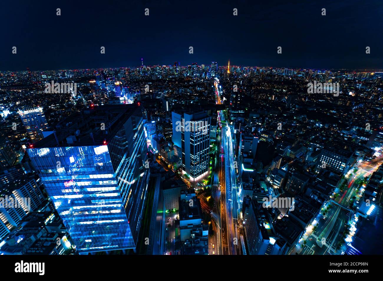 A night cityscape at the urban city in Tokyo wide shot high angle Stock ...
