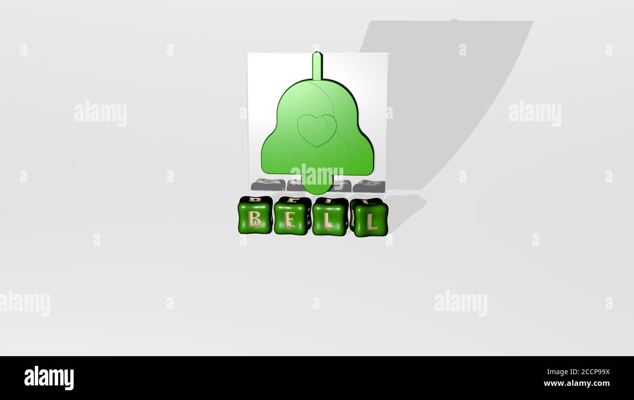 3D graphical image of bell vertically along with text built by metallic ...