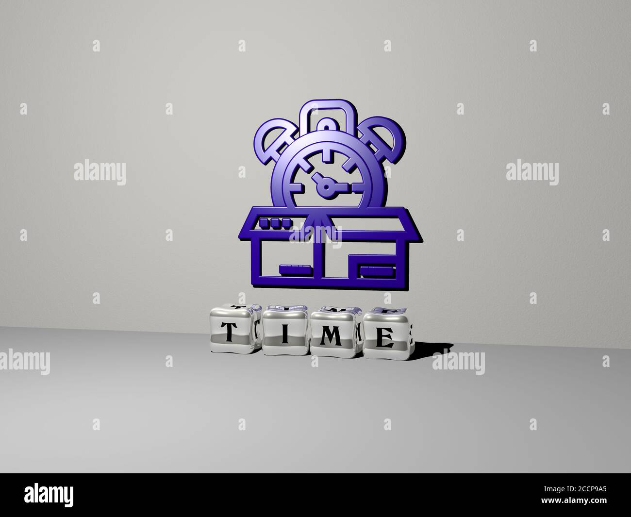 time 3D icon on the wall and cubic letters on the floor, 3D ...