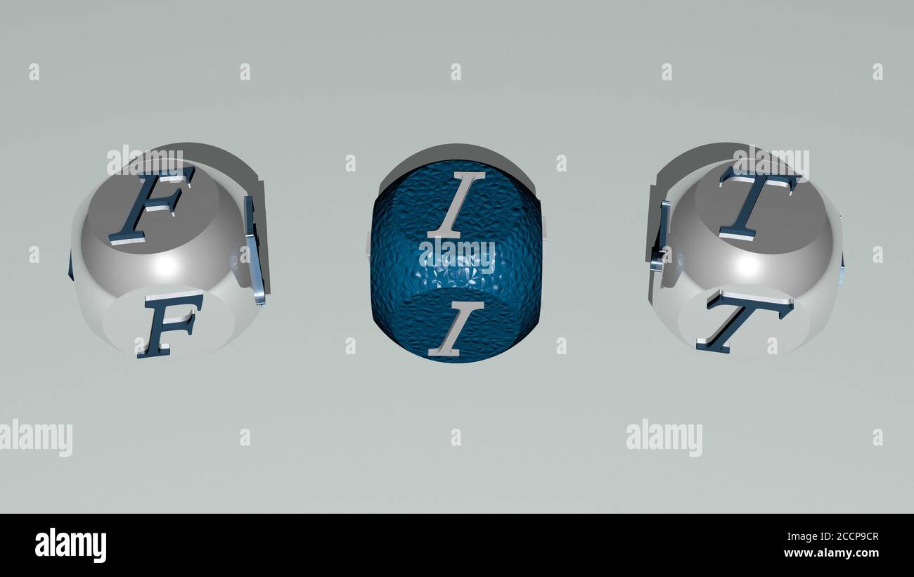 FIT text of cubic individual letters, 3D illustration Stock Photo - Alamy