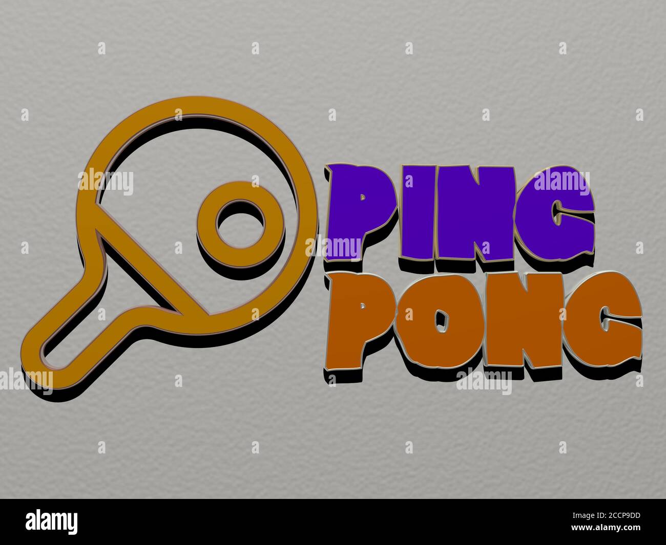 3D illustration of ping pong graphics and text made by metallic dice ...