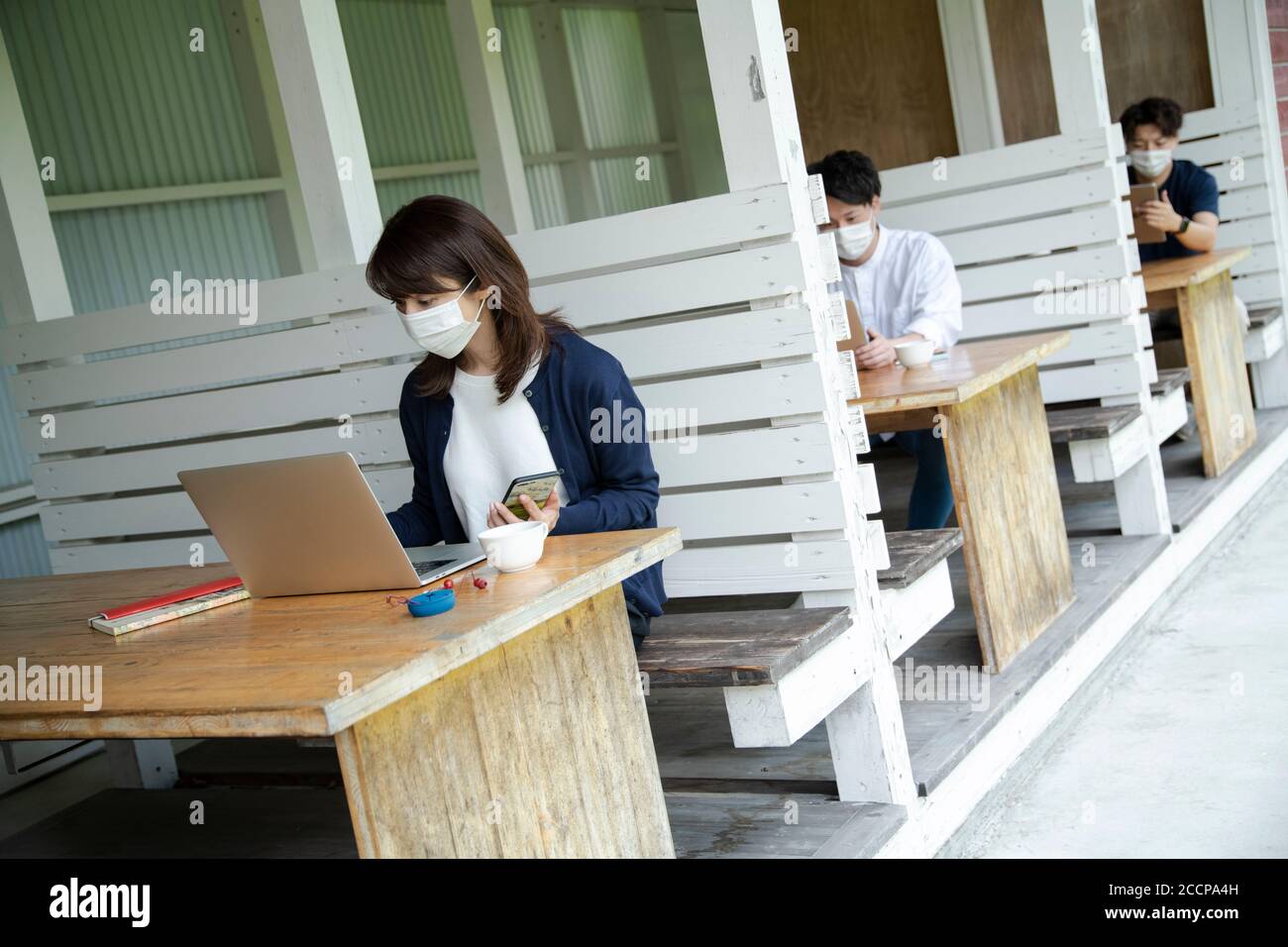Men and woman are Working on an Outdoor Office that Set Social ...