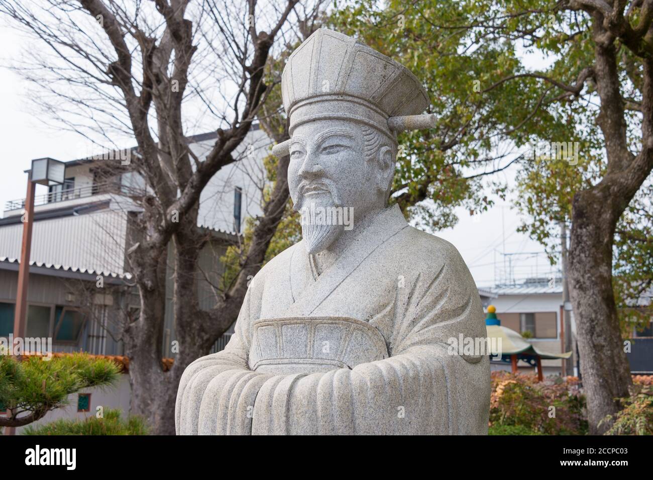 Statue of Jofuku (Xu Fu) at Jofuku Park in Shingu, Wakayama, Japan. A ...