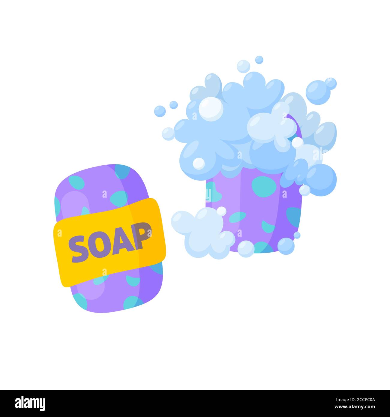 Soap bars, one unused and one with bubbles and foam. Homemade organic ...