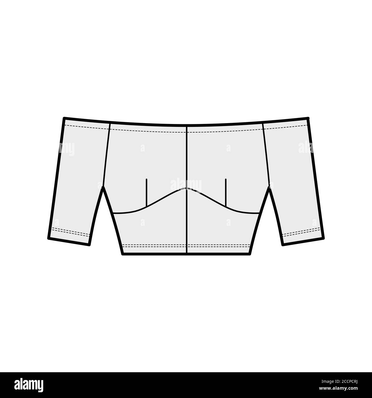 Off-the-shoulder top technical fashion illustration with close fit ...