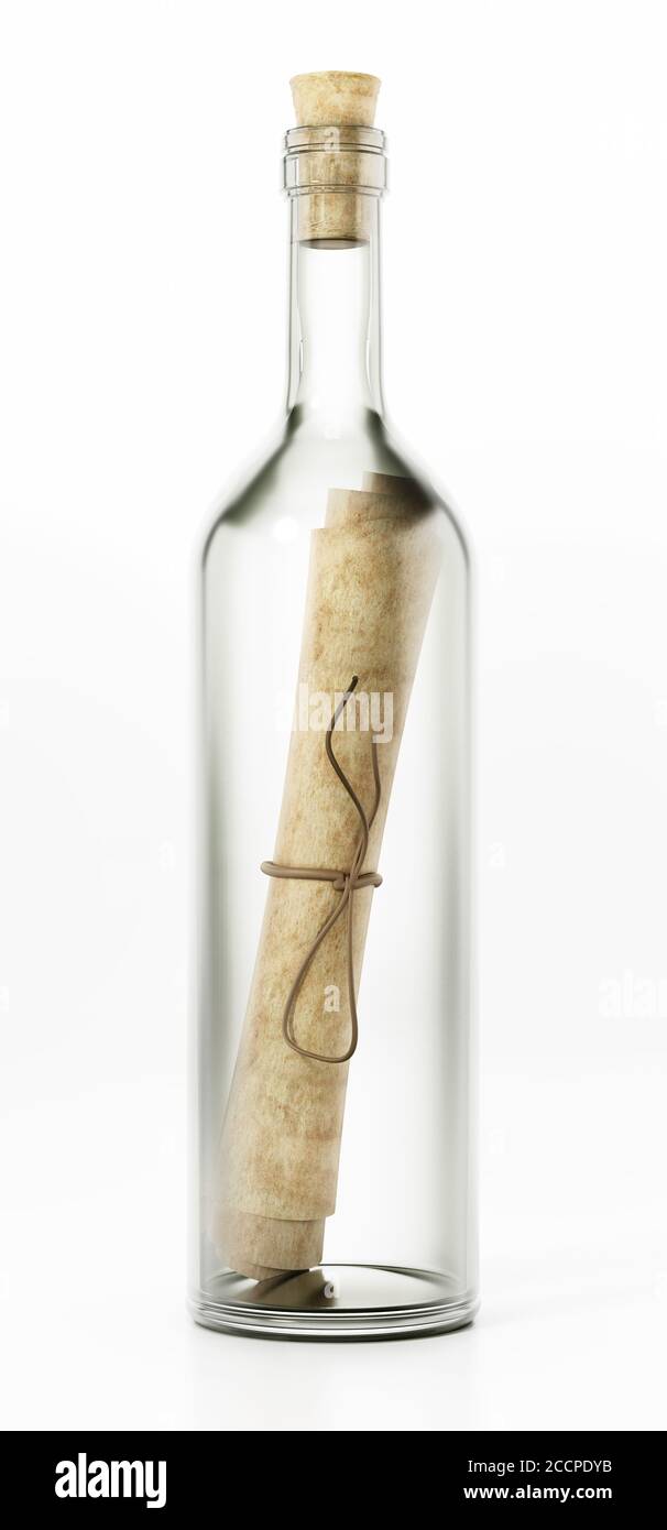 Message in a bottle isolated on white background. 3D illustration Stock ...