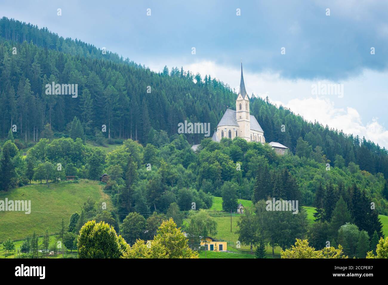 Classic austrian scene of a church on a hill. Church near town of ...