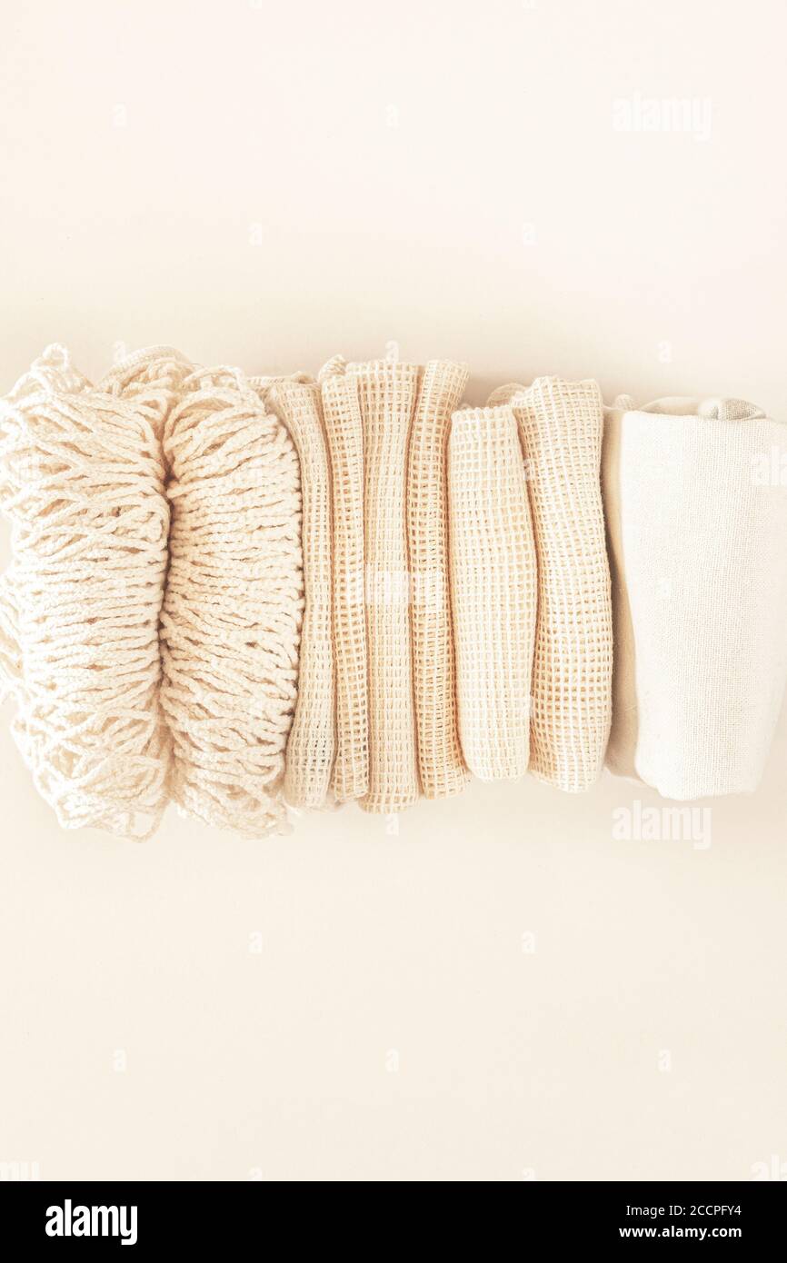 Zero waste minimal composition with tring and canvas bags for storage ...