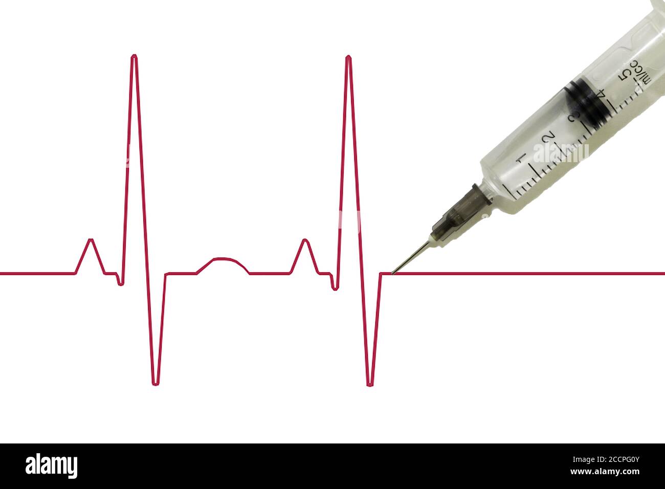 Euthanasia, drug addiction, schematic cardiogram of the pulse with a ...