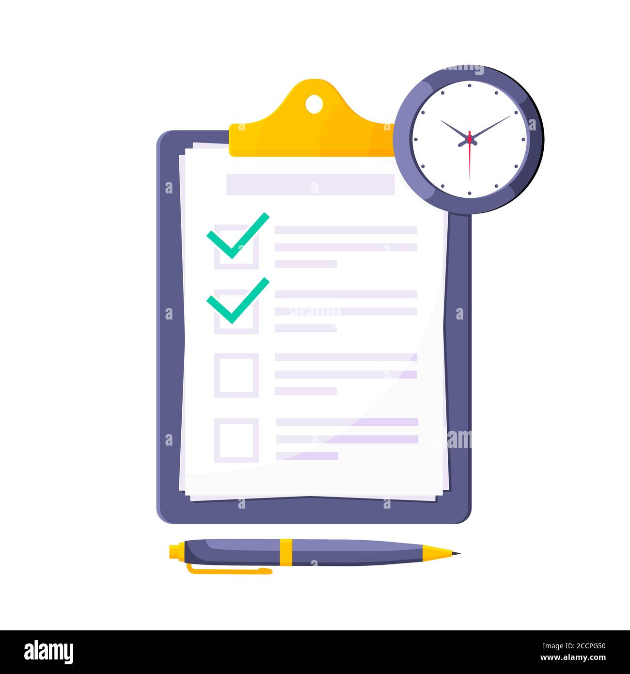 Clipboard with complete checklist flat style design icon sign vector ...