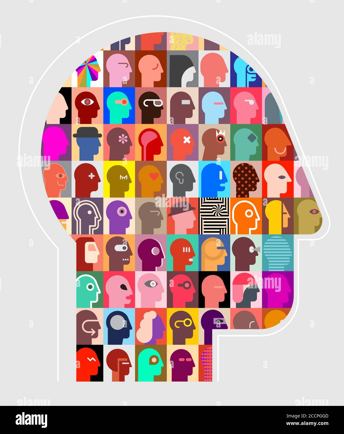 Human head shape design consisting with a different people portraits ...