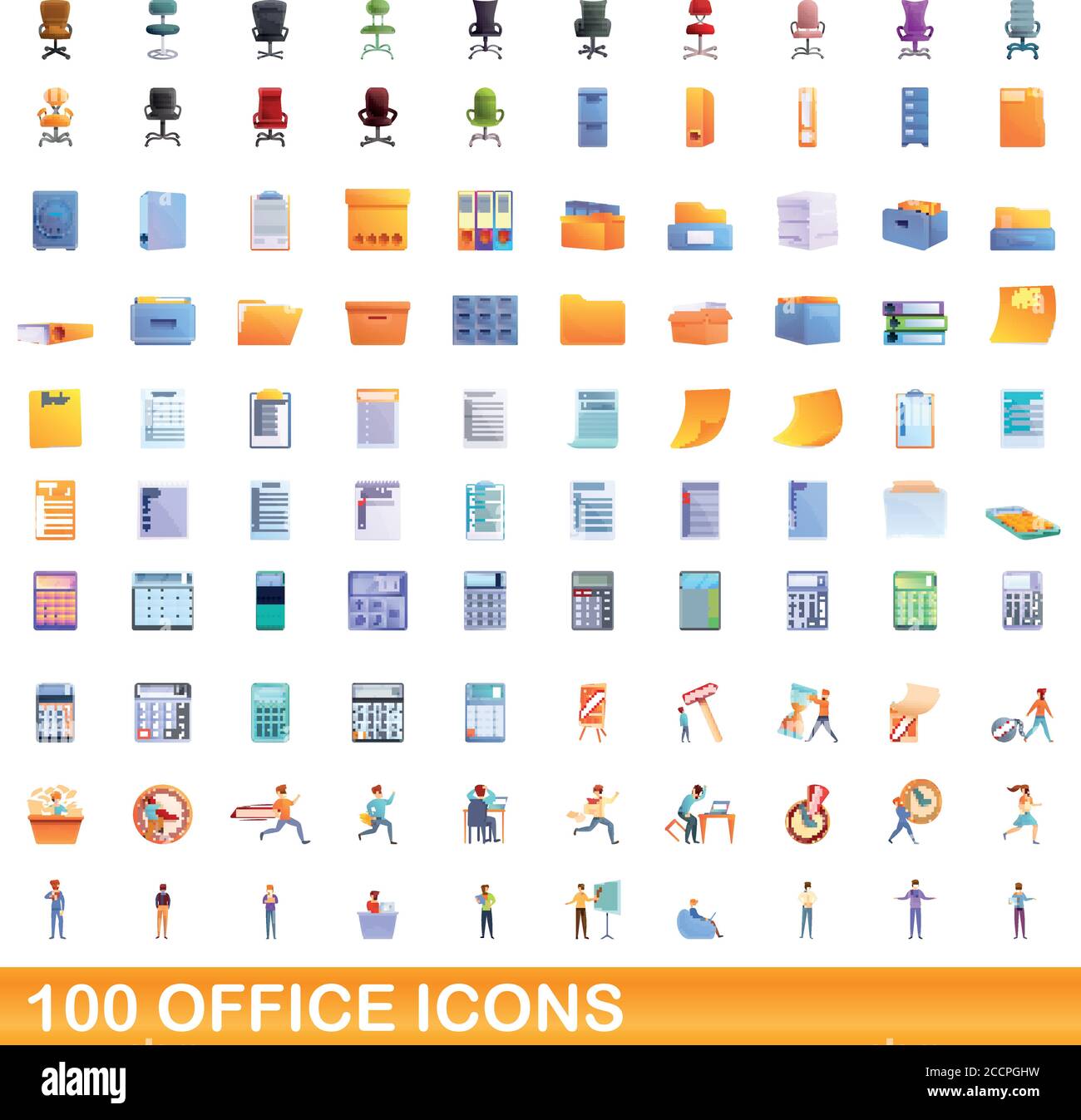 100 office icons set. Cartoon illustration of 100 office icons vector ...
