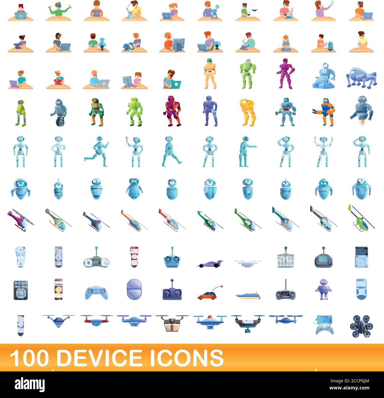 100 device icons set. Cartoon illustration of 100 device icons vector ...