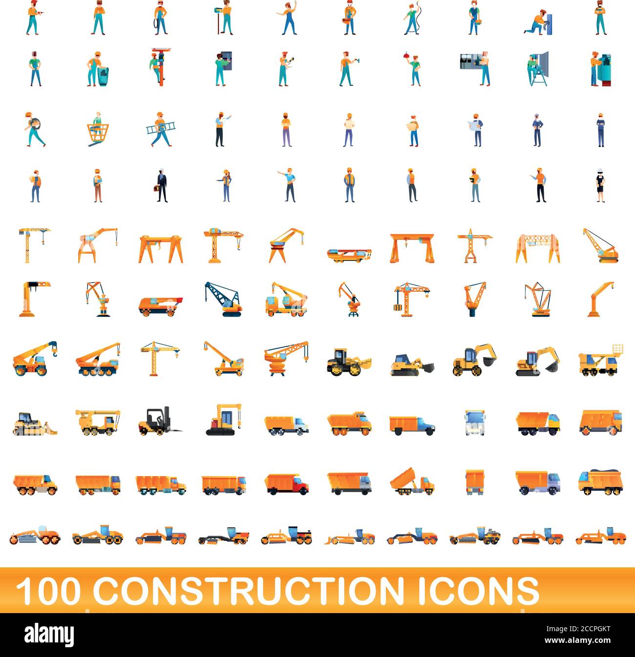 100 construction icons set. Cartoon illustration of 100 construction ...