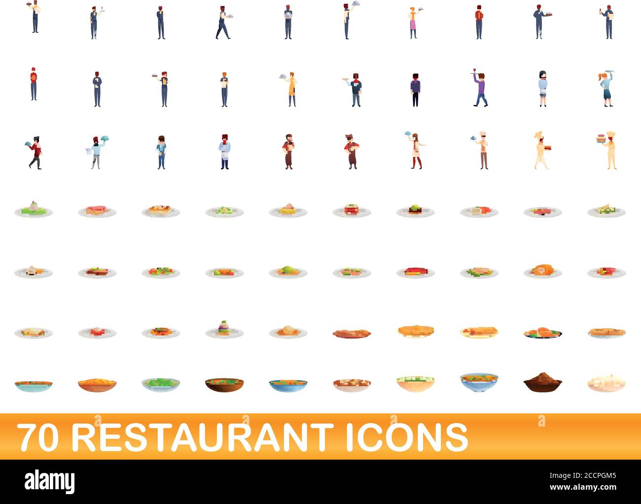 70 restaurant icons set. Cartoon illustration of 70 restaurant icons ...