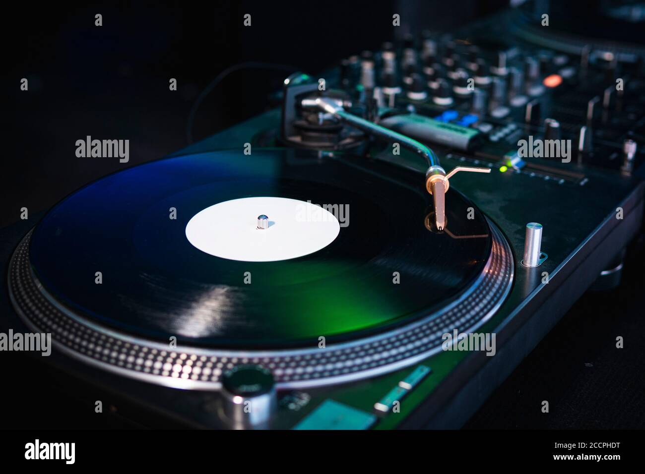 Close up of turntable needle on a vinyl record. Turntable playing music ...