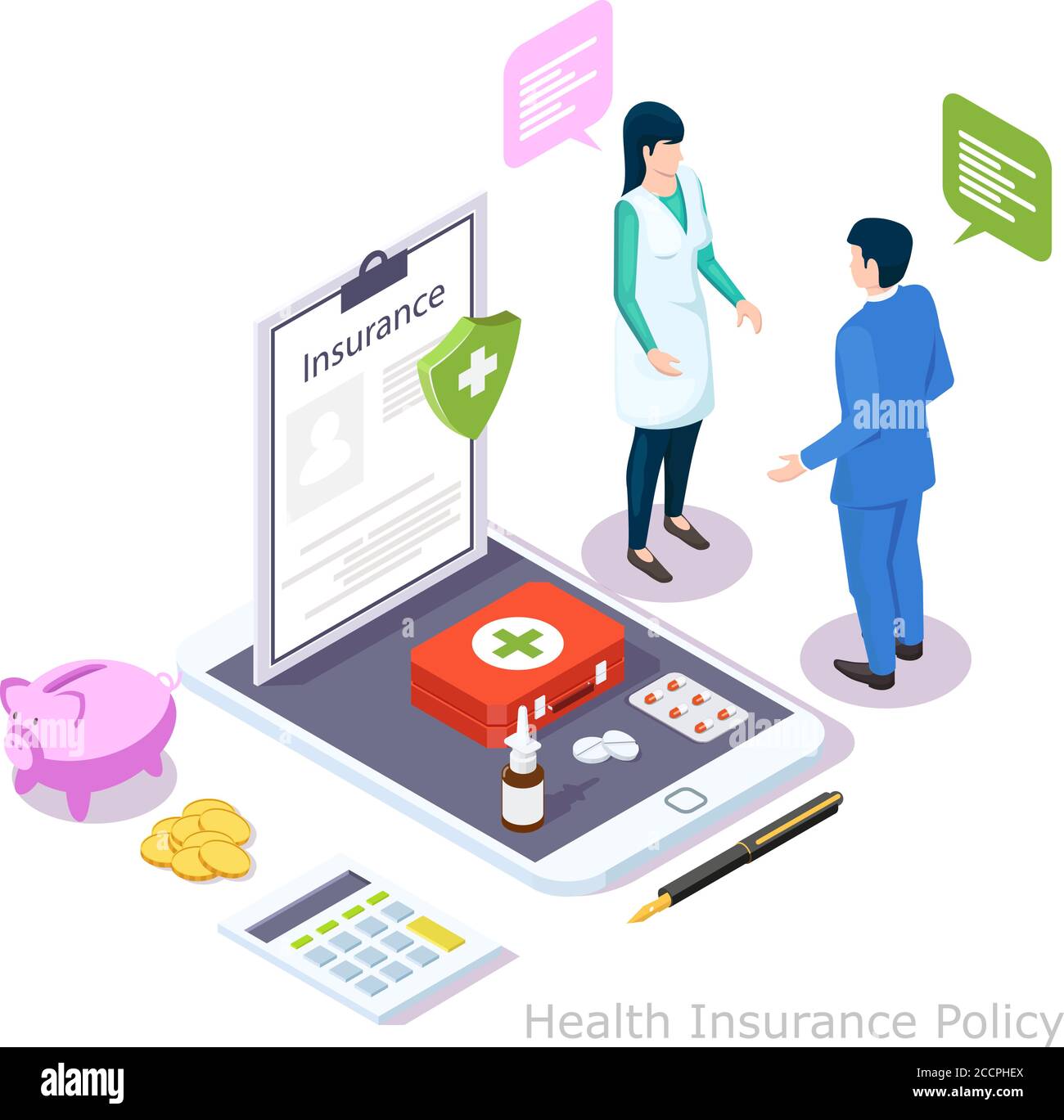 Health insurance policy online, isometric vector illustration Stock ...