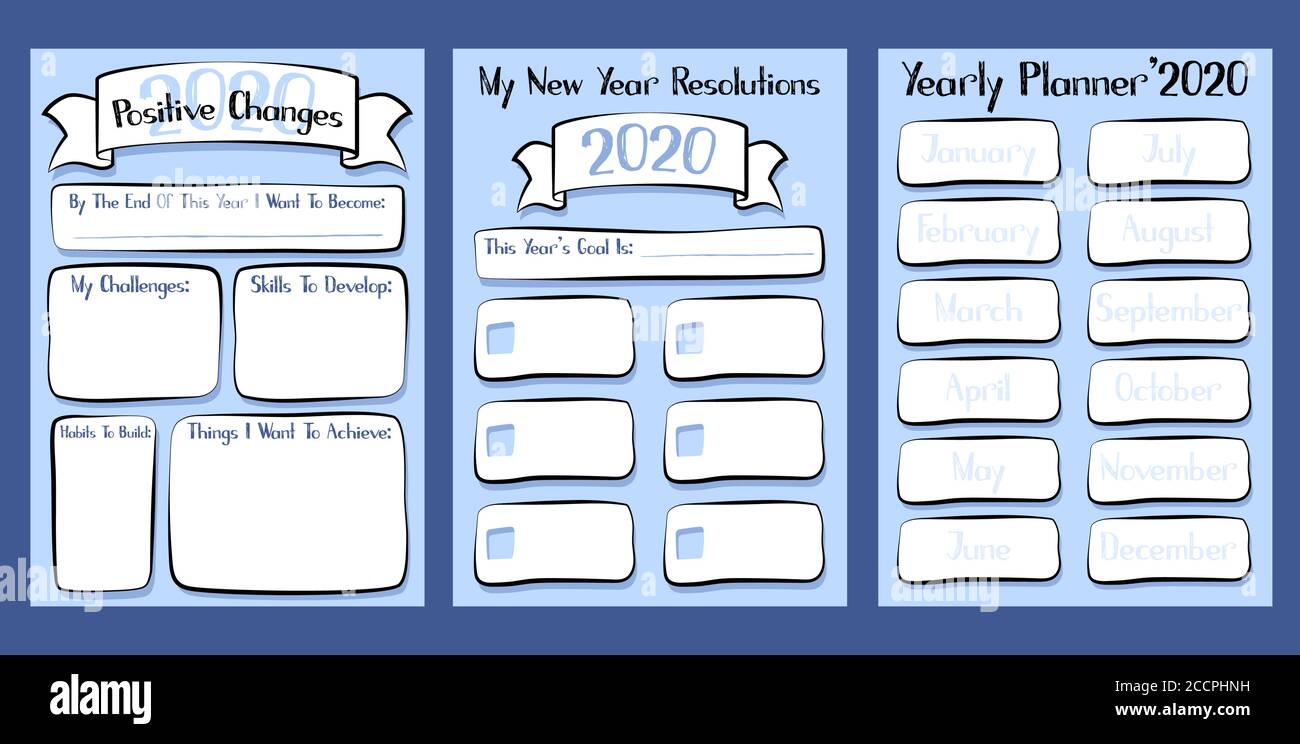 2020 Yearly Planner Set of three printable sheet. Goal planning vector ...