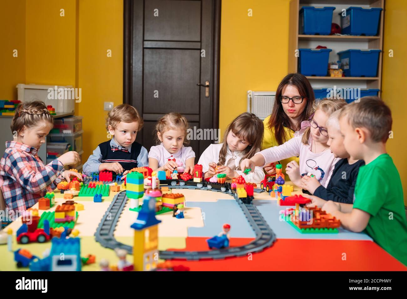 Educational toys for preschool and kindergarten child. Child playing ...