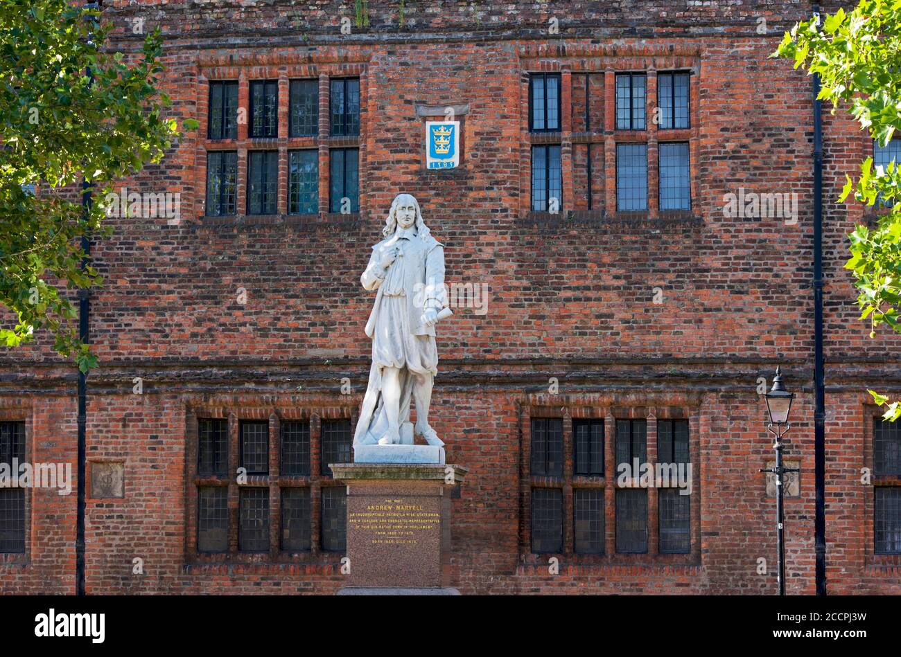 Statue of poet Andrew Marvell in Trinity Square, Hull, Humberside, East ...