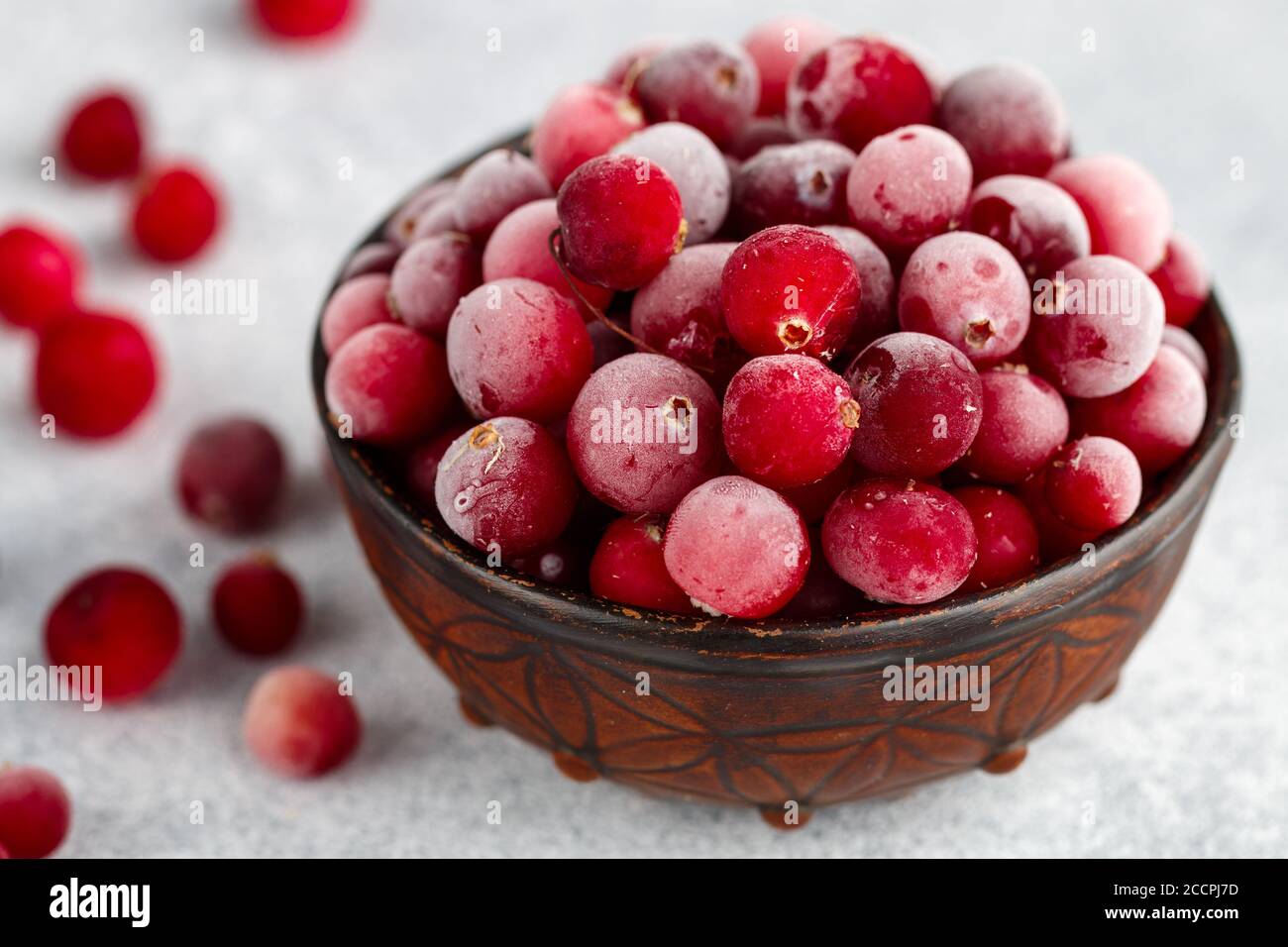 Frozen organic cranberry berry. Vitamin. Healthy food. Selective focus ...