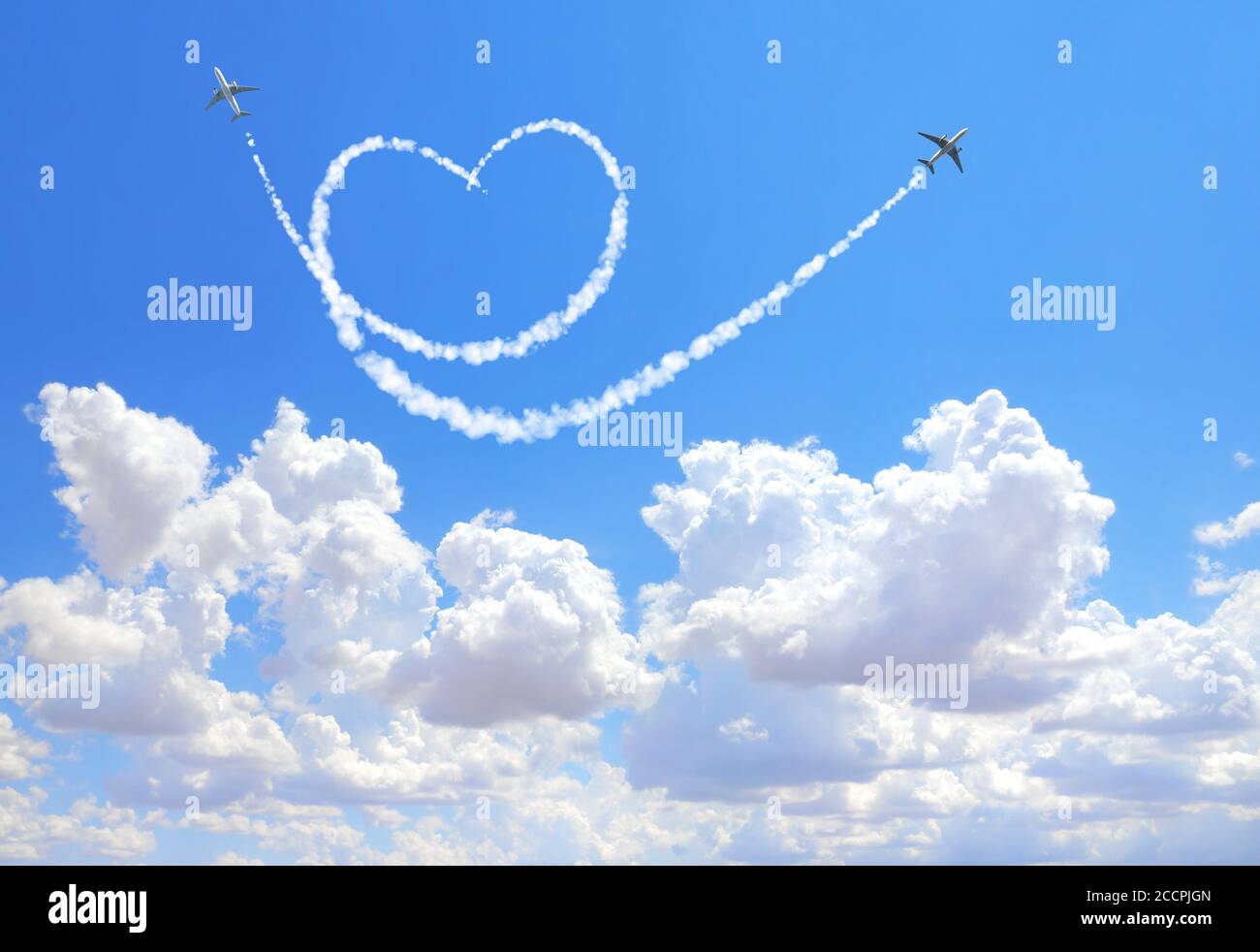 Two aircrafts draw a heart in the sky. Flight route of aircraft in ...