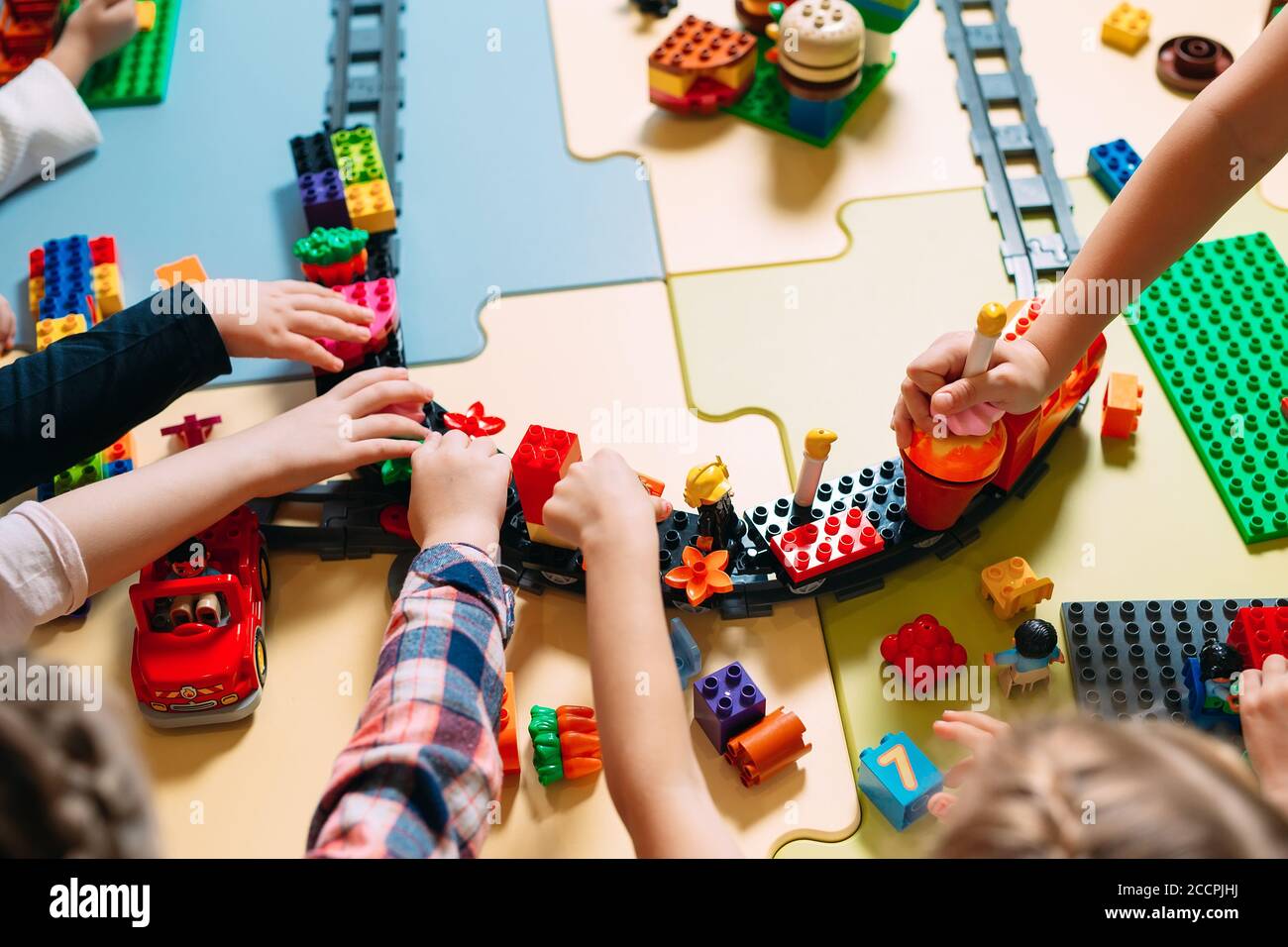 Educational toys for preschool and kindergarten child. Child playing ...