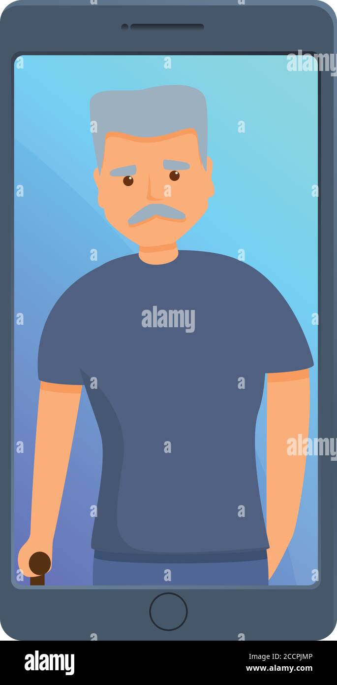 Senior man video call icon. Cartoon of senior man video call vector ...
