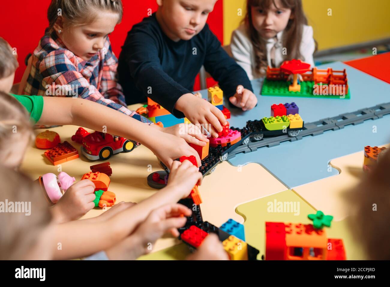 Educational toys for preschool and kindergarten child. Child playing ...