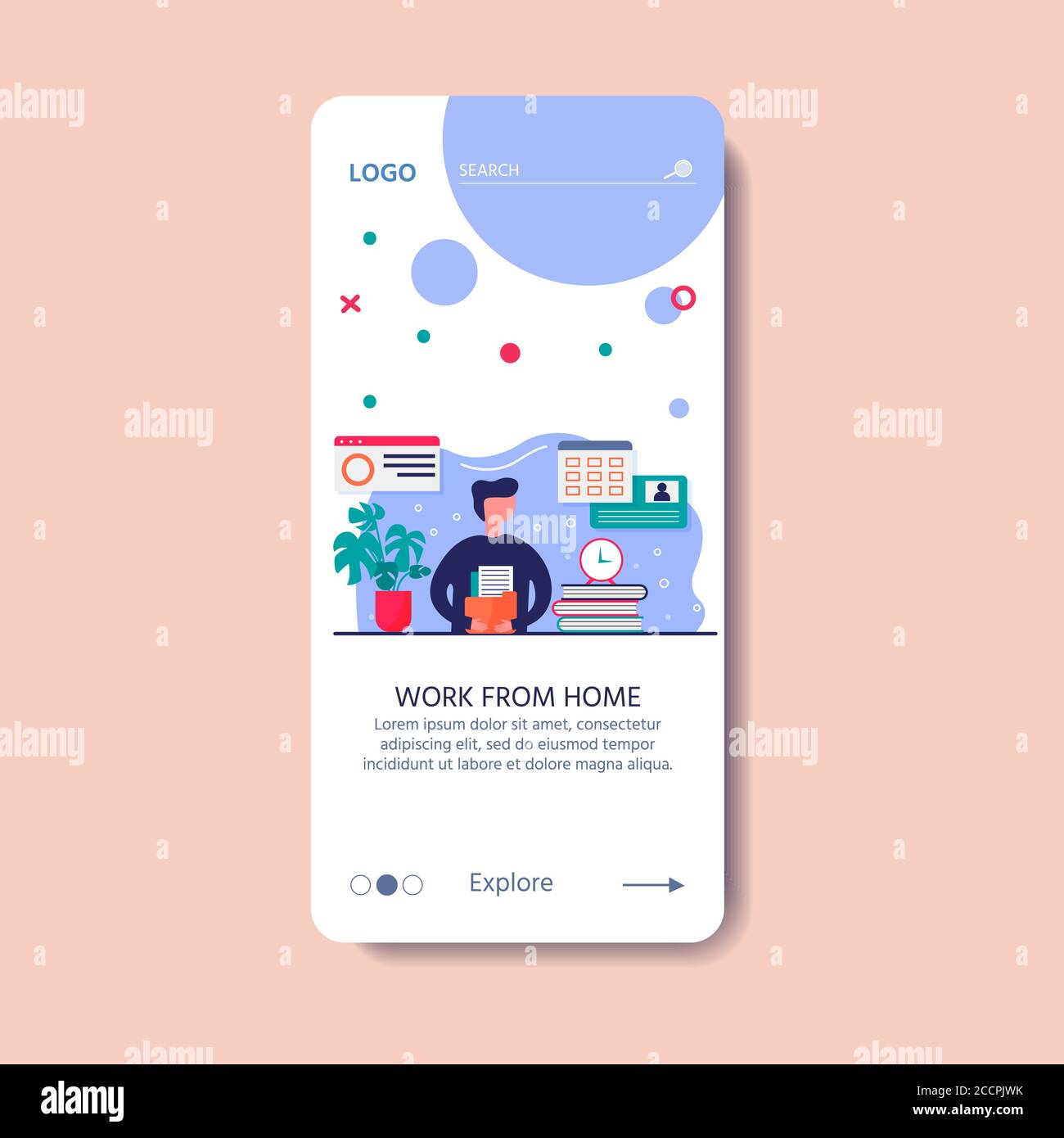 Vector concept of work time management with character, alarm clock ...