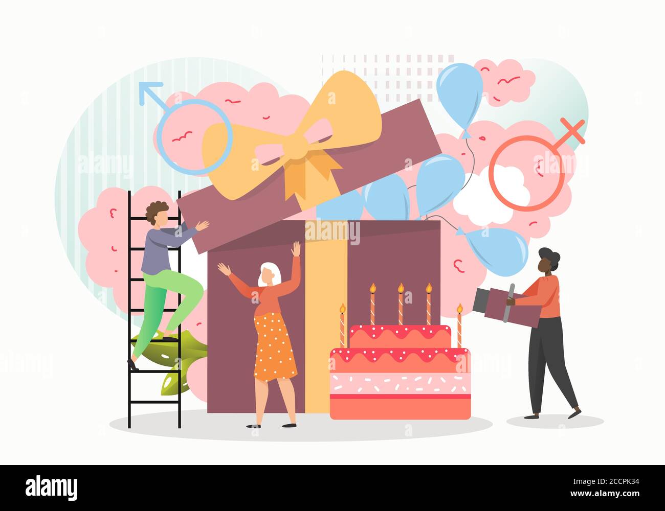 Happy couple waiting for baby girl or boy, vector flat illustration ...