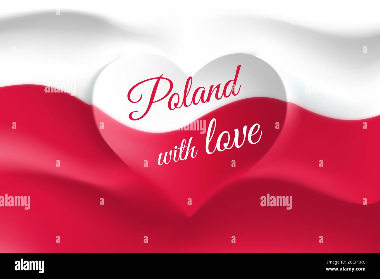 Poland with love. Polish national flag with heart shaped waves ...