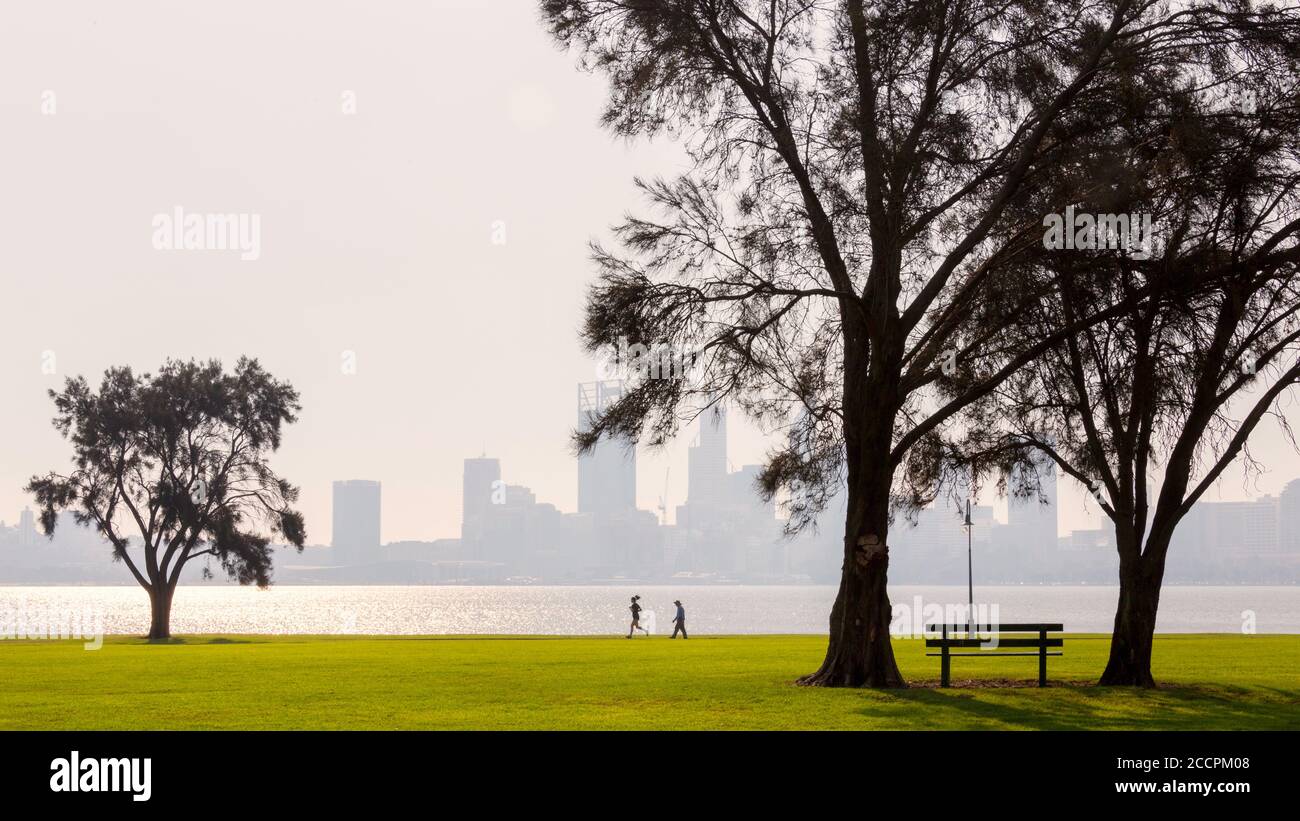 cityscape of Perth from Southforeshore looking to the Swan river and ...
