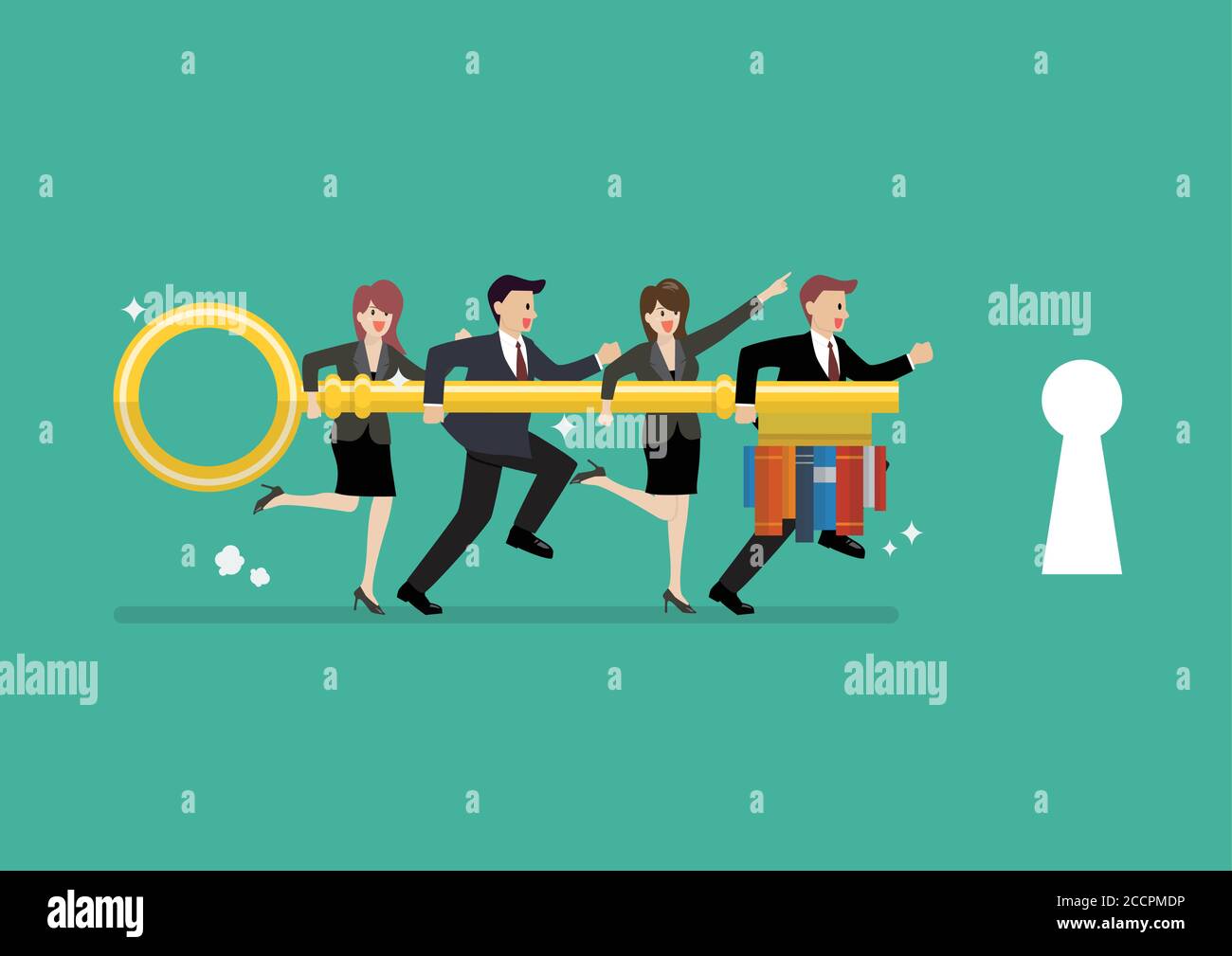 Team of Business people holding knowledge key to unlock the lock ...