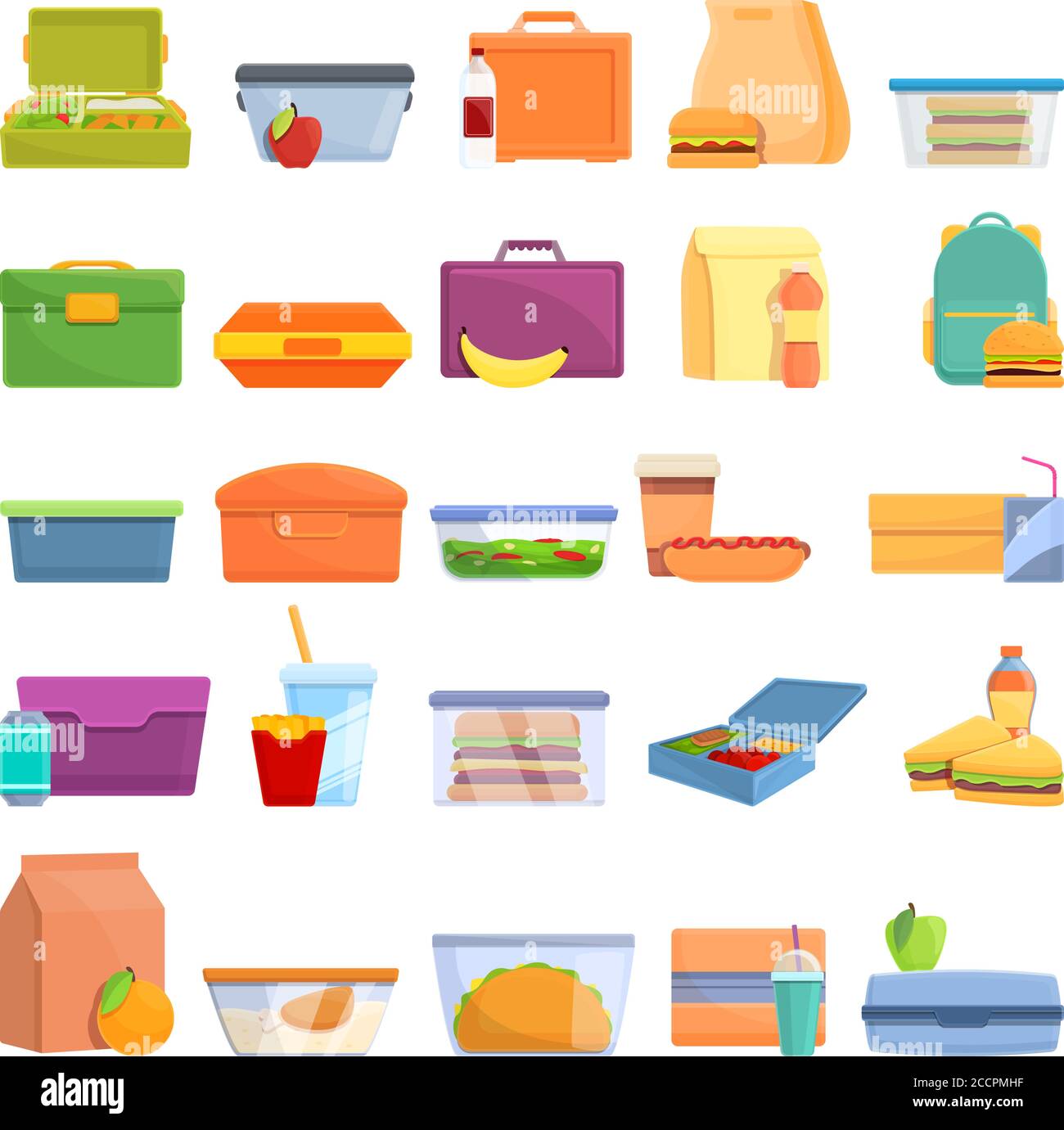 Lunch icons set. Cartoon set of lunch vector icons for web design Stock ...
