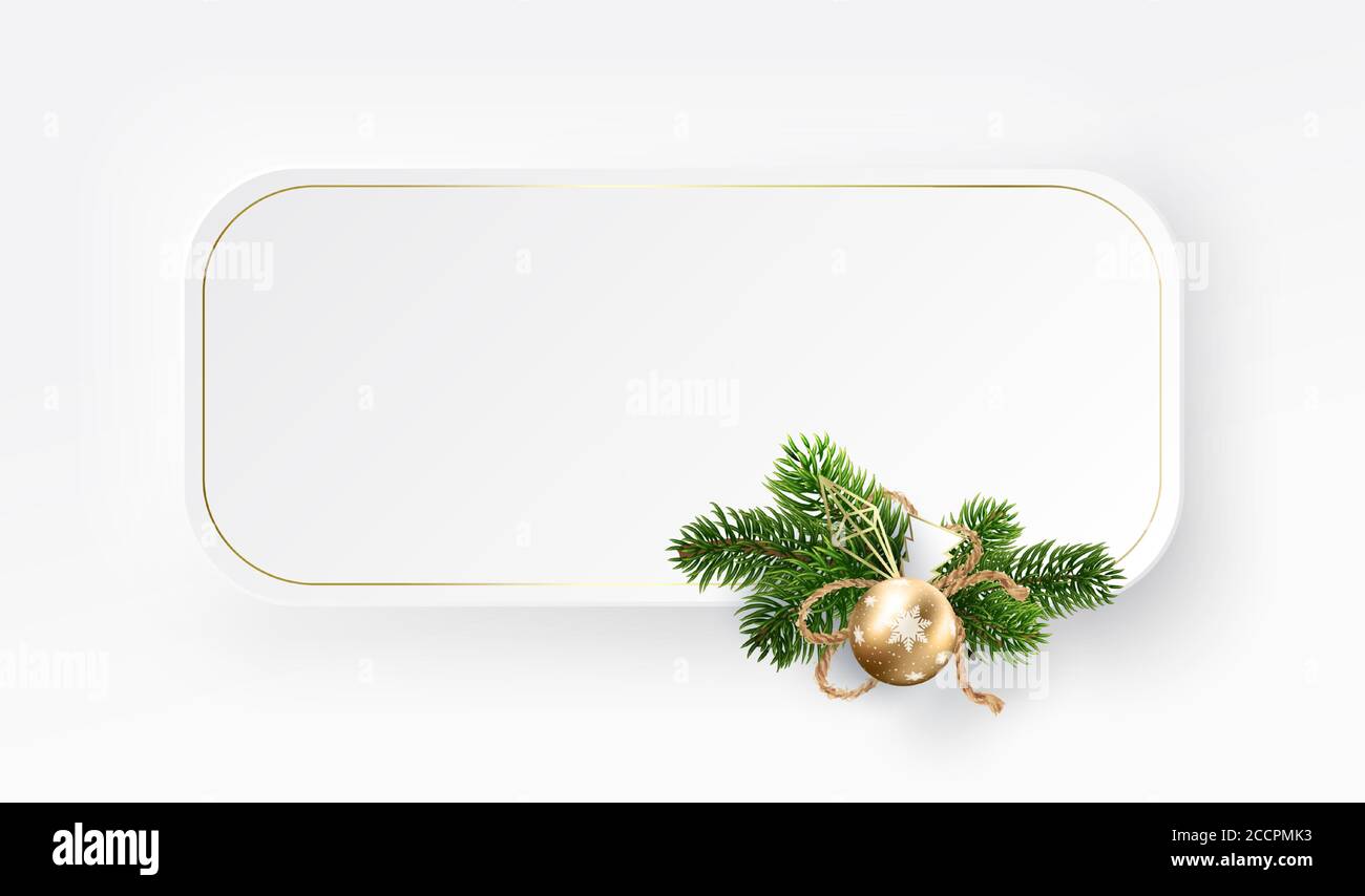 Christmas rectangle frame of the branches white blank banner Stock ...