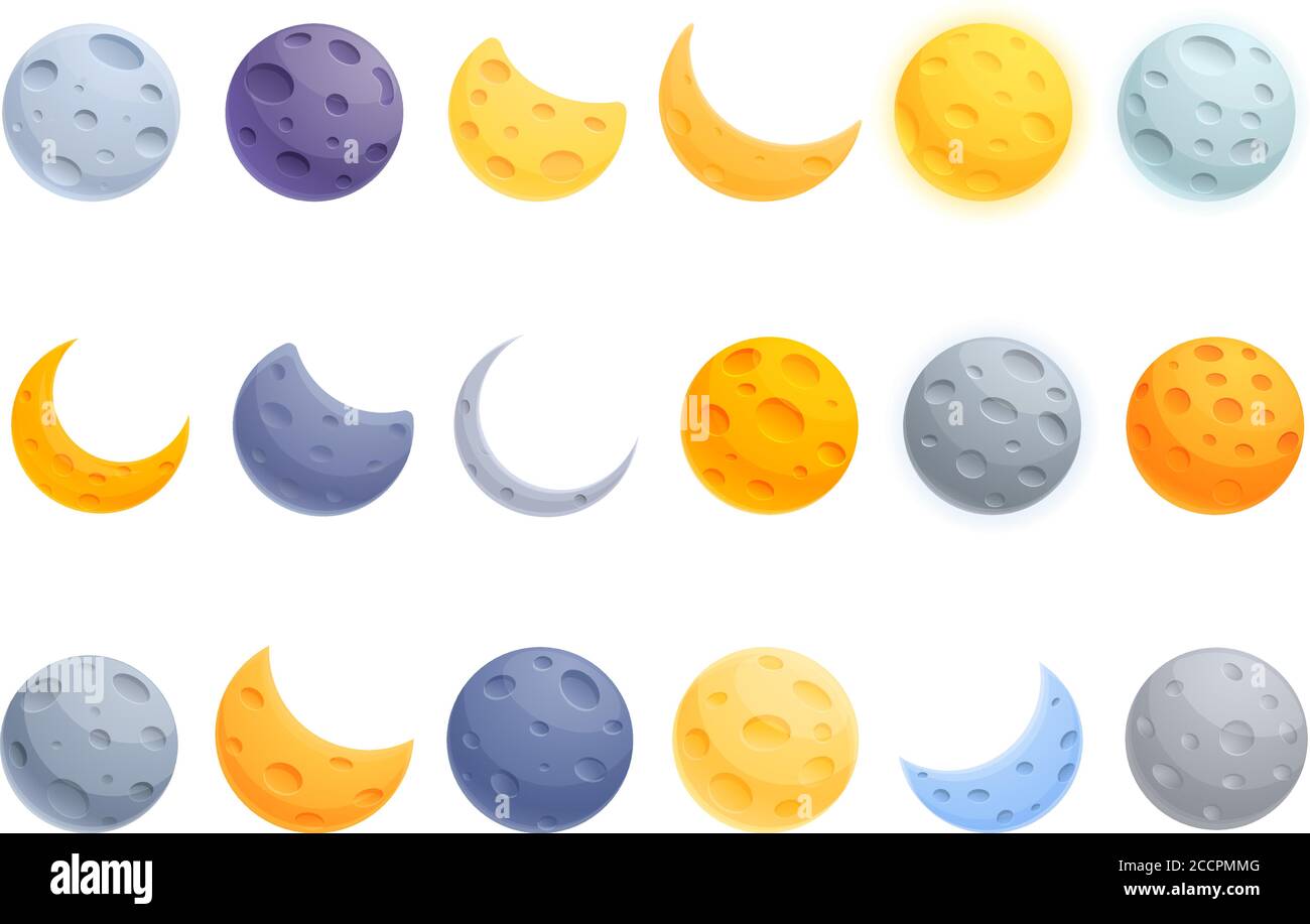 Moon icons set. Cartoon set of moon vector icons for web design Stock ...
