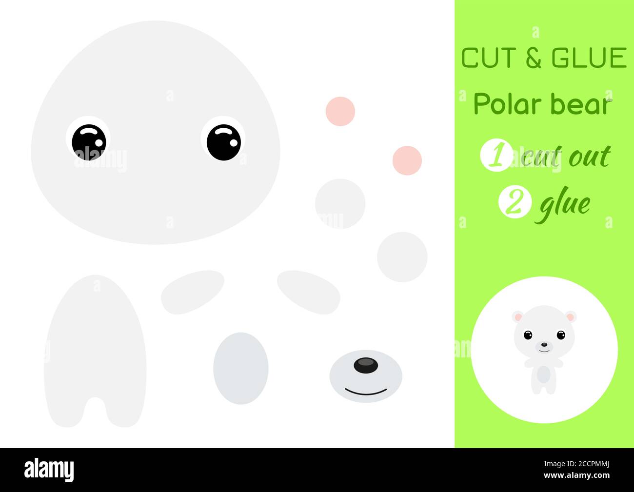 Cut and glue baby polar bear. Education developing worksheet. Color ...