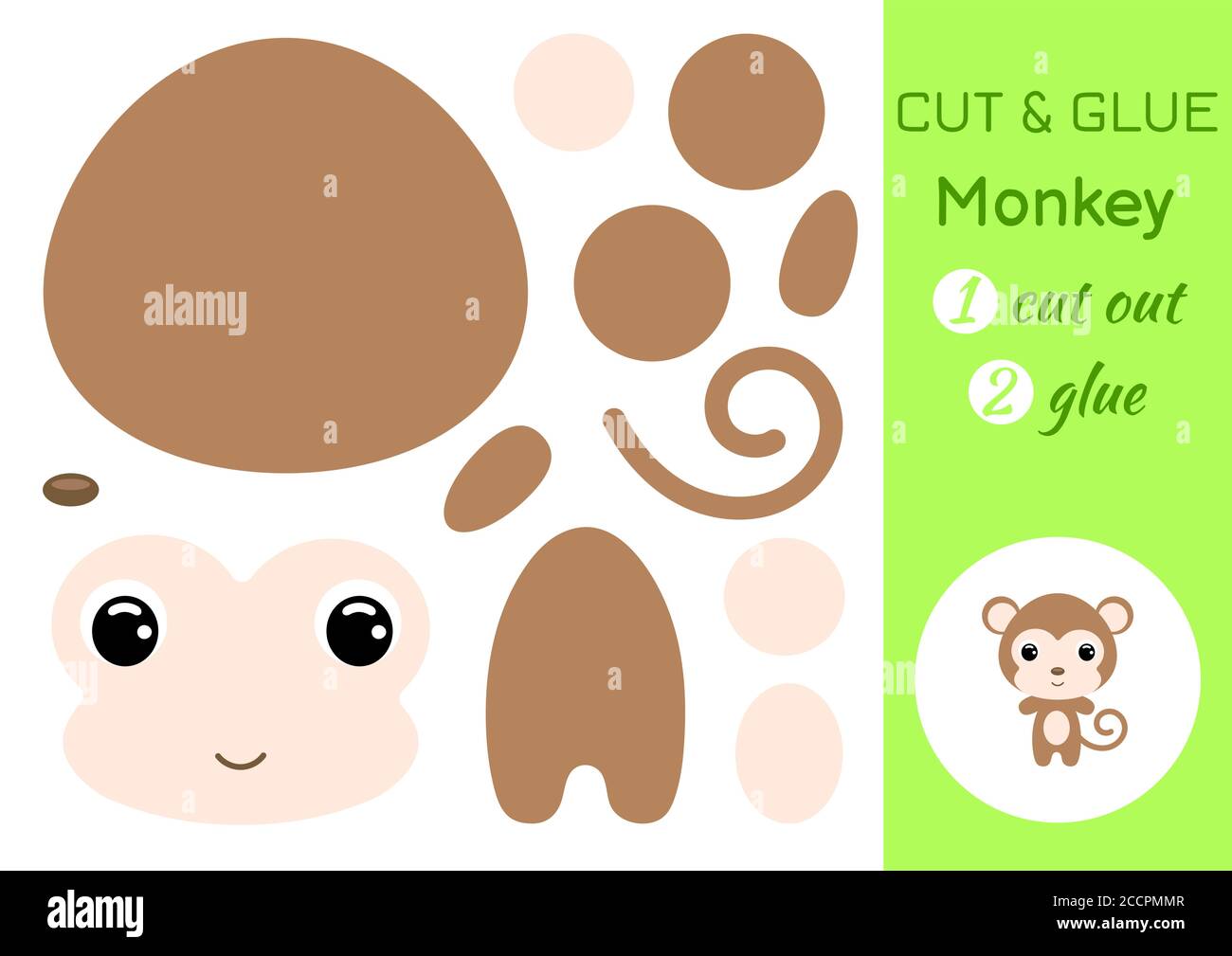 Cut and glue baby monkey. Education developing worksheet. Color paper ...