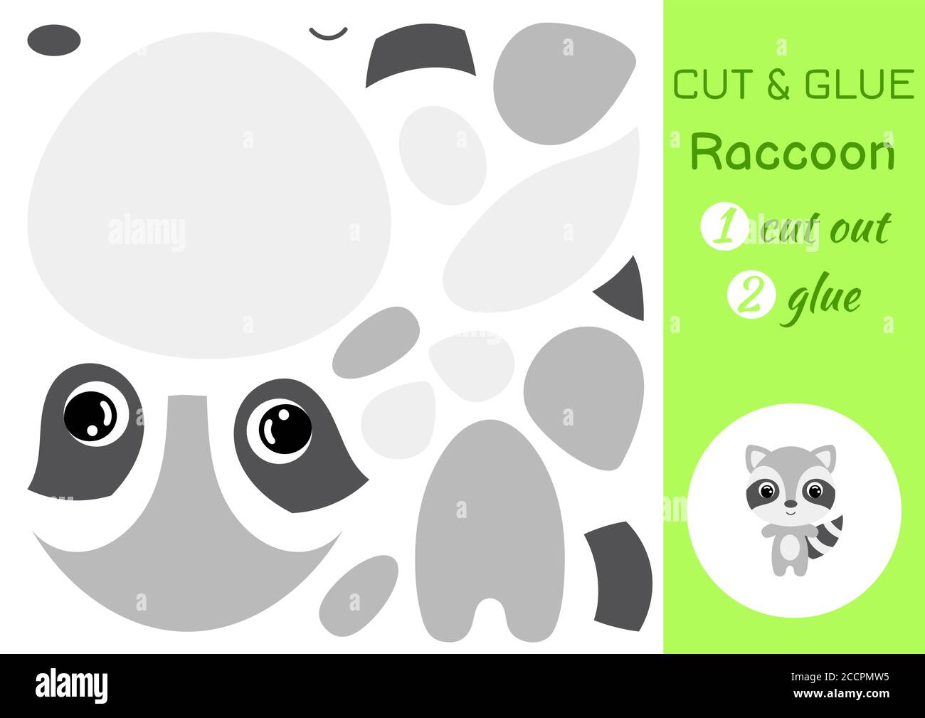 Cut and glue baby raccoon. Education developing worksheet. Color paper ...