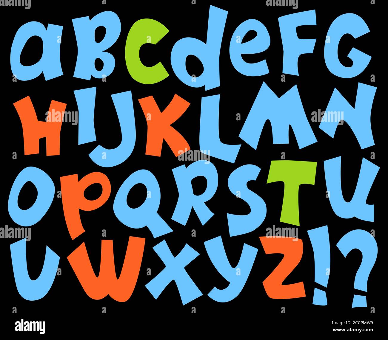Colorful quirky English alphabet, capital letters, question and ...