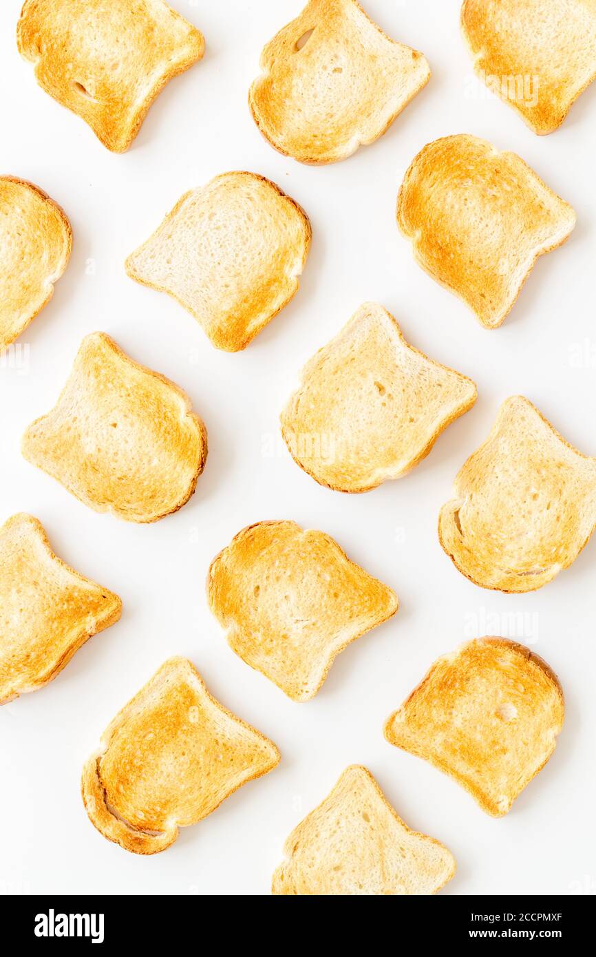 Food background layout with toast bread, top view Stock Photo - Alamy