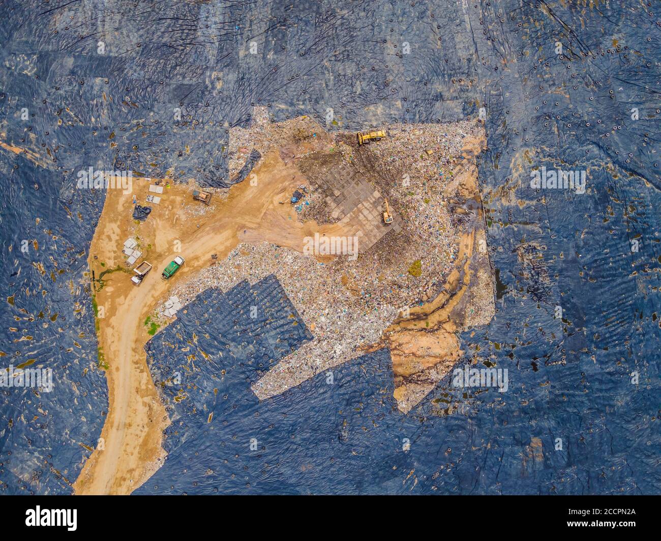 Aerial top view photo from flying drone of large garbage pile. Garbage ...