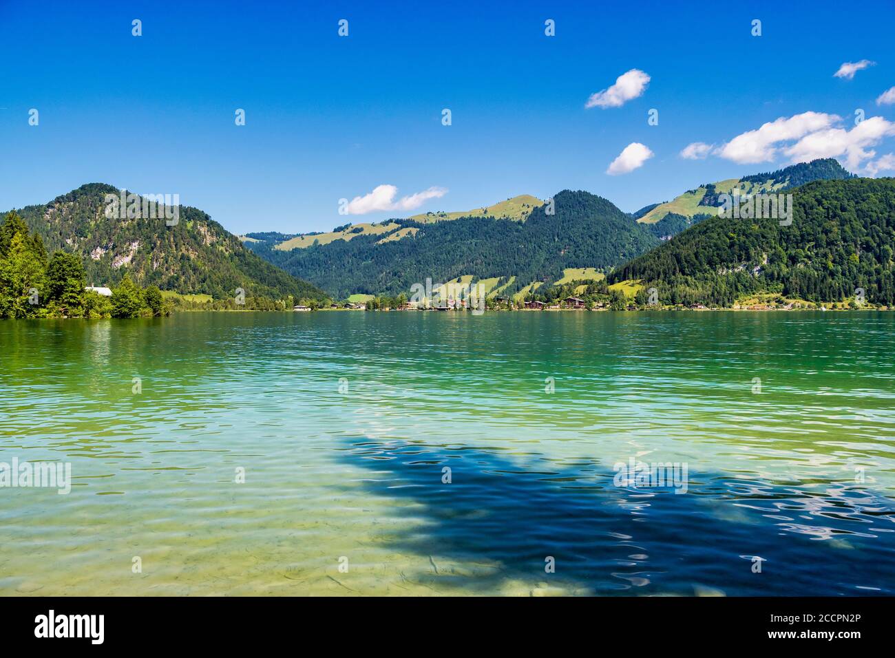 Lake Walchsee near Koessen at the Wilder and Zahmer Kaiser in Tirol ...