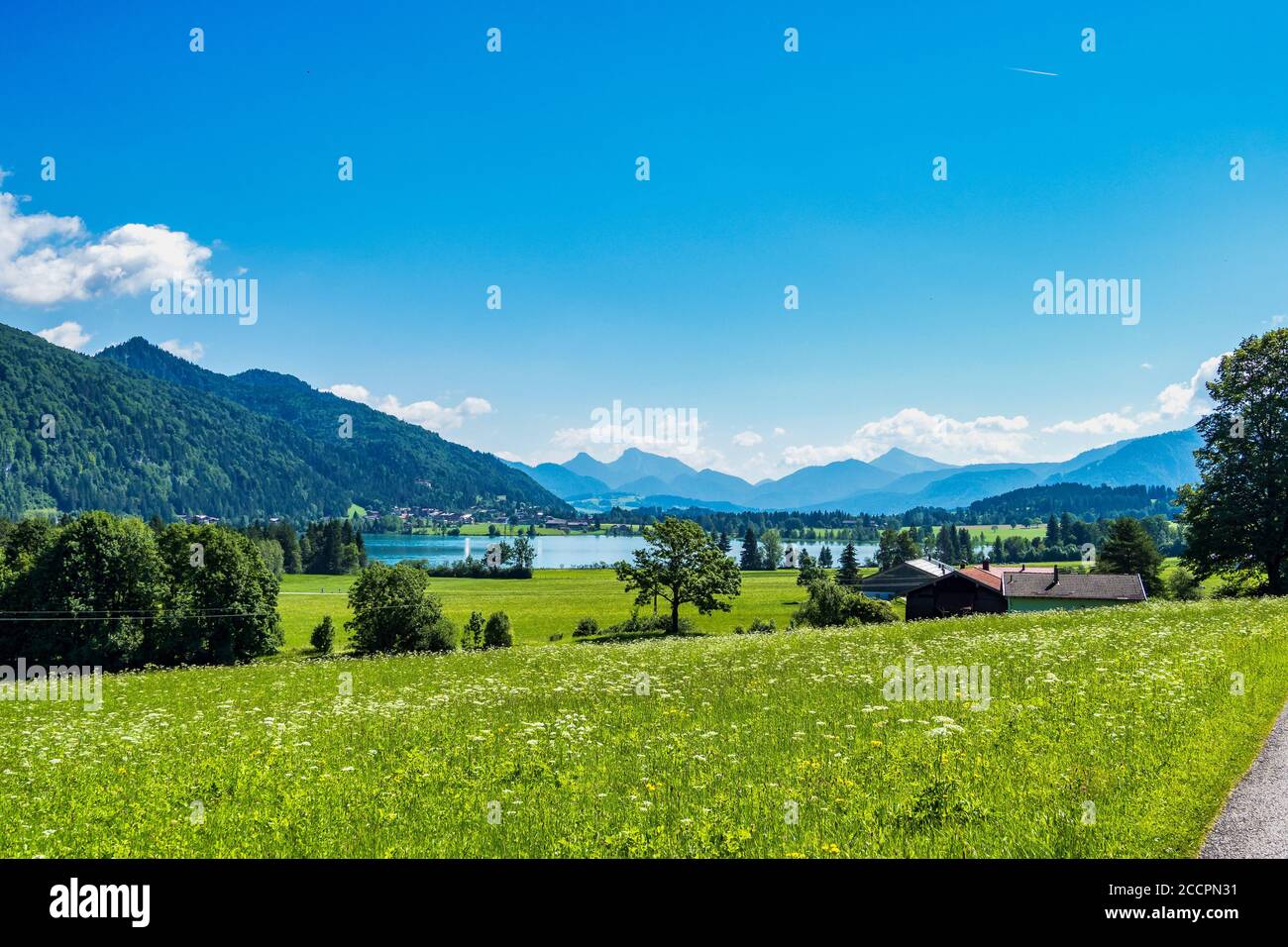 Lake Walchsee near Koessen at the Wilder and Zahmer Kaiser in Tirol ...